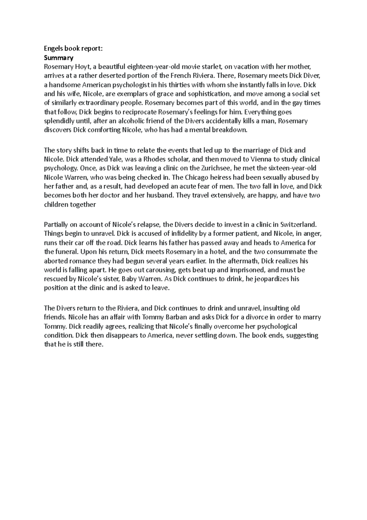 Engels book report - Engels book report: Summary Rosemary Hoyt, a ...