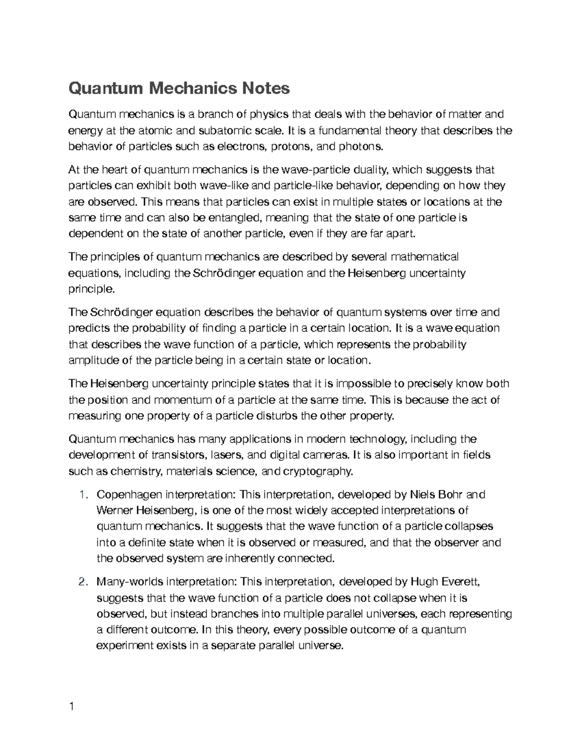 Quantum Mechanics Notes - Quantum Mechanics Notes Quantum mechanics is ...