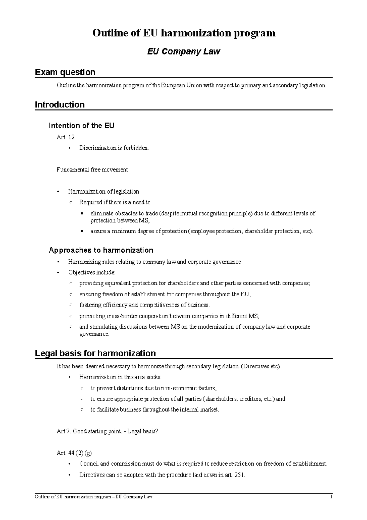 6 - Outline of harmonization program - Outline of EU harmonization ...