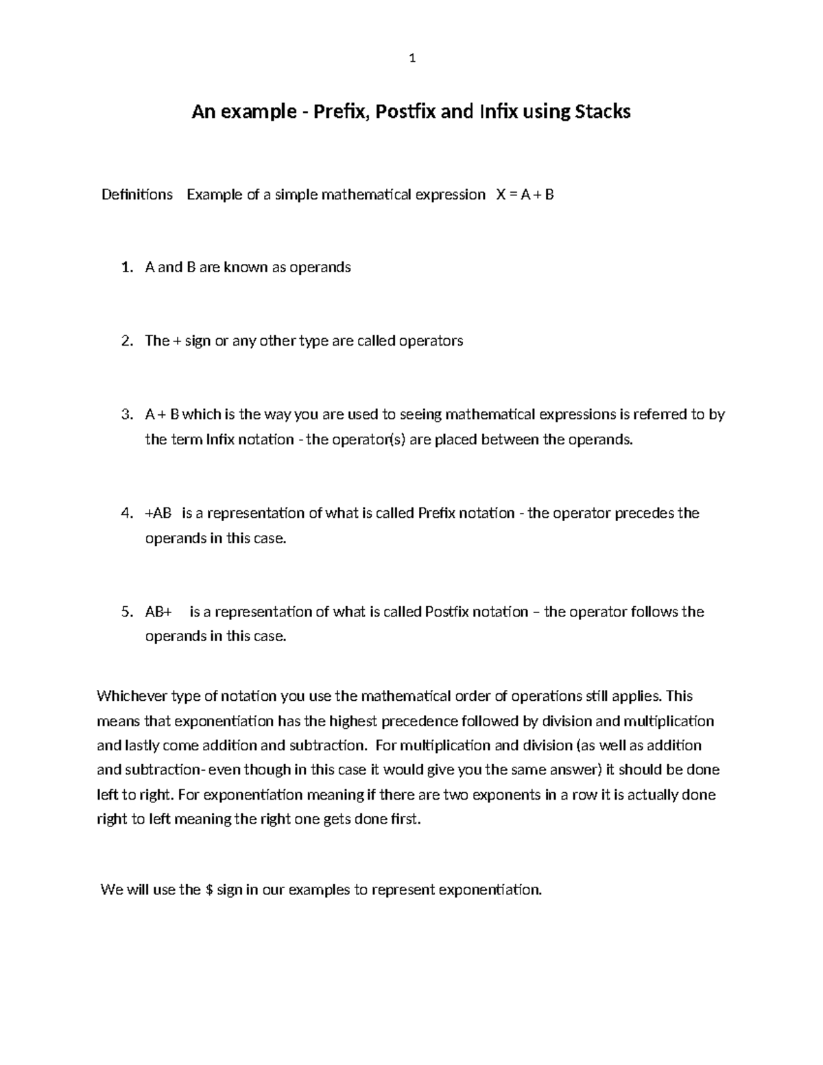 Prefix Postfix Infix using Math and Stacks - An example - Prefix ...