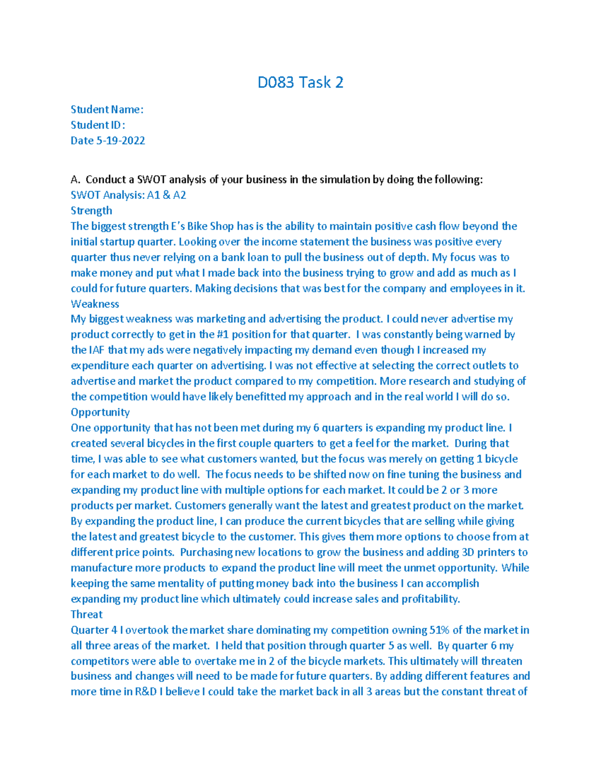 D083 Task 2 Studocu - Competent - D083 Task 2 Student Name: Student ID ...