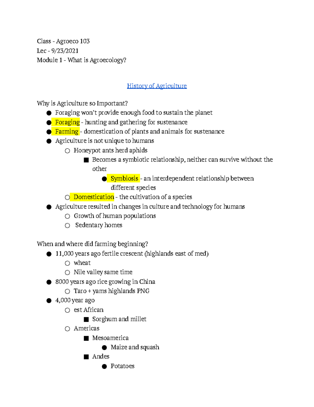 Class - Agroeco 103 - Class - Agroeco 103 Lec - 9/23/ Module 1 - What ...