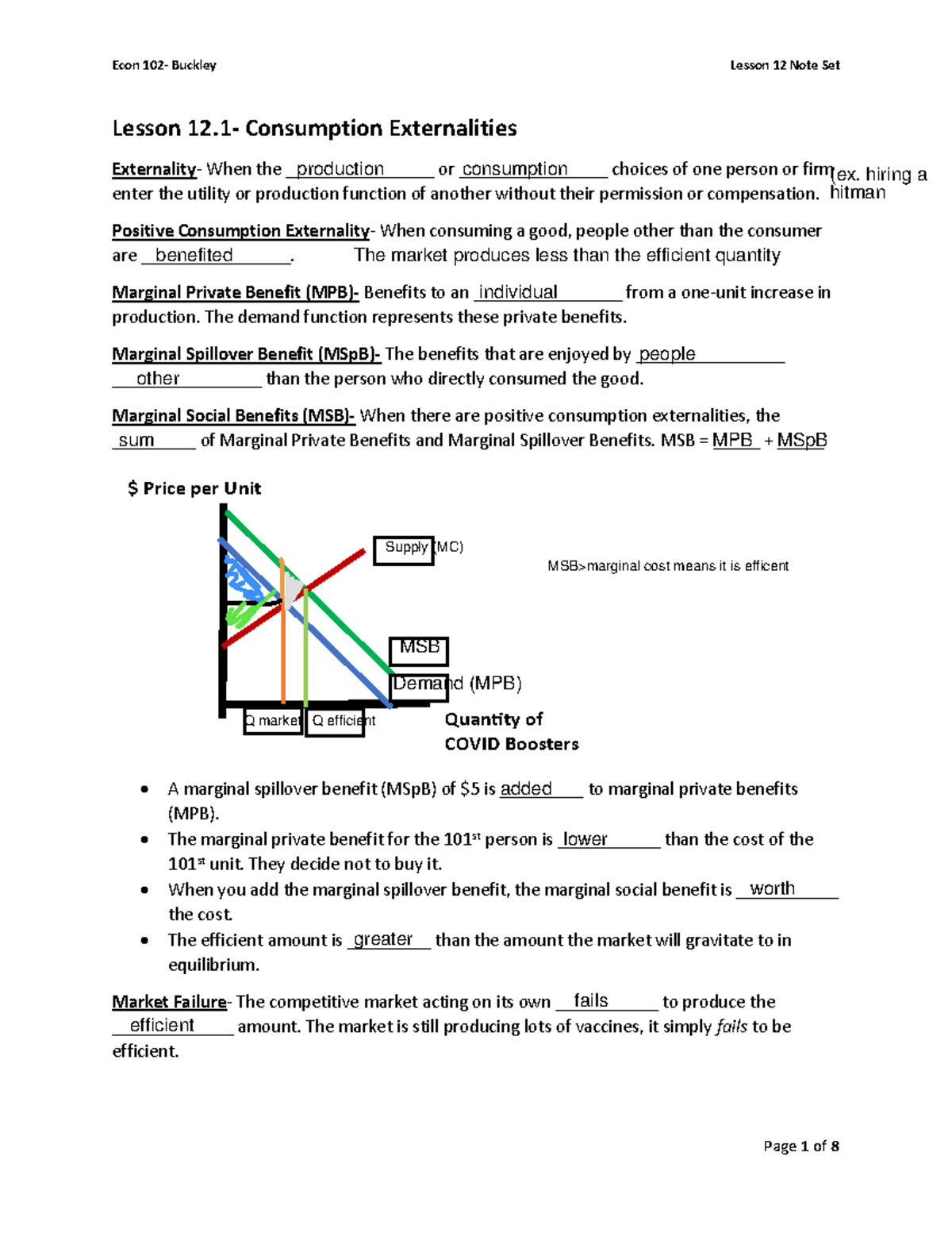 Econ 102 (Intro Micro) Lesson 12 Note Set - Lesson 12- Consumption Externalities Externality ...