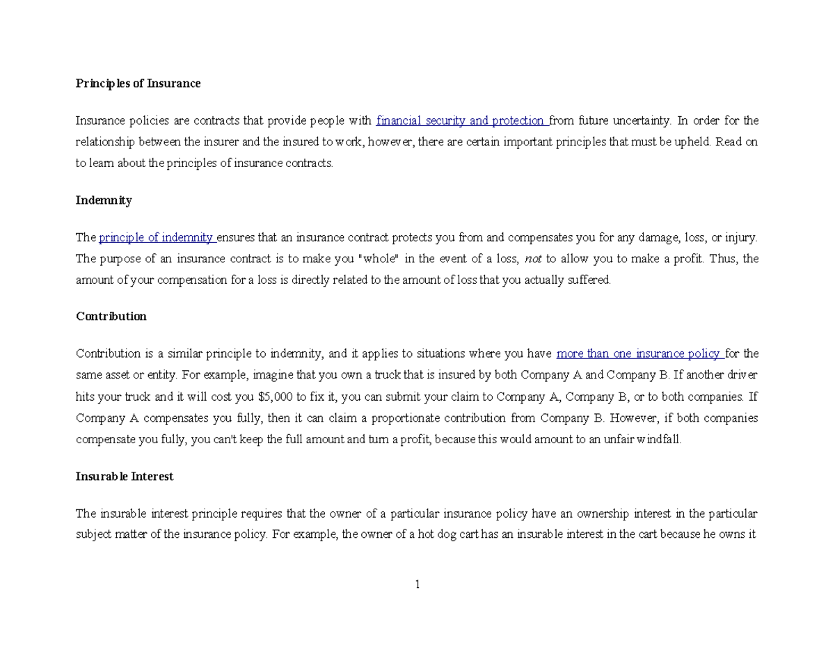 Principles of insurance - Principles of Insurance Insurance policies ...