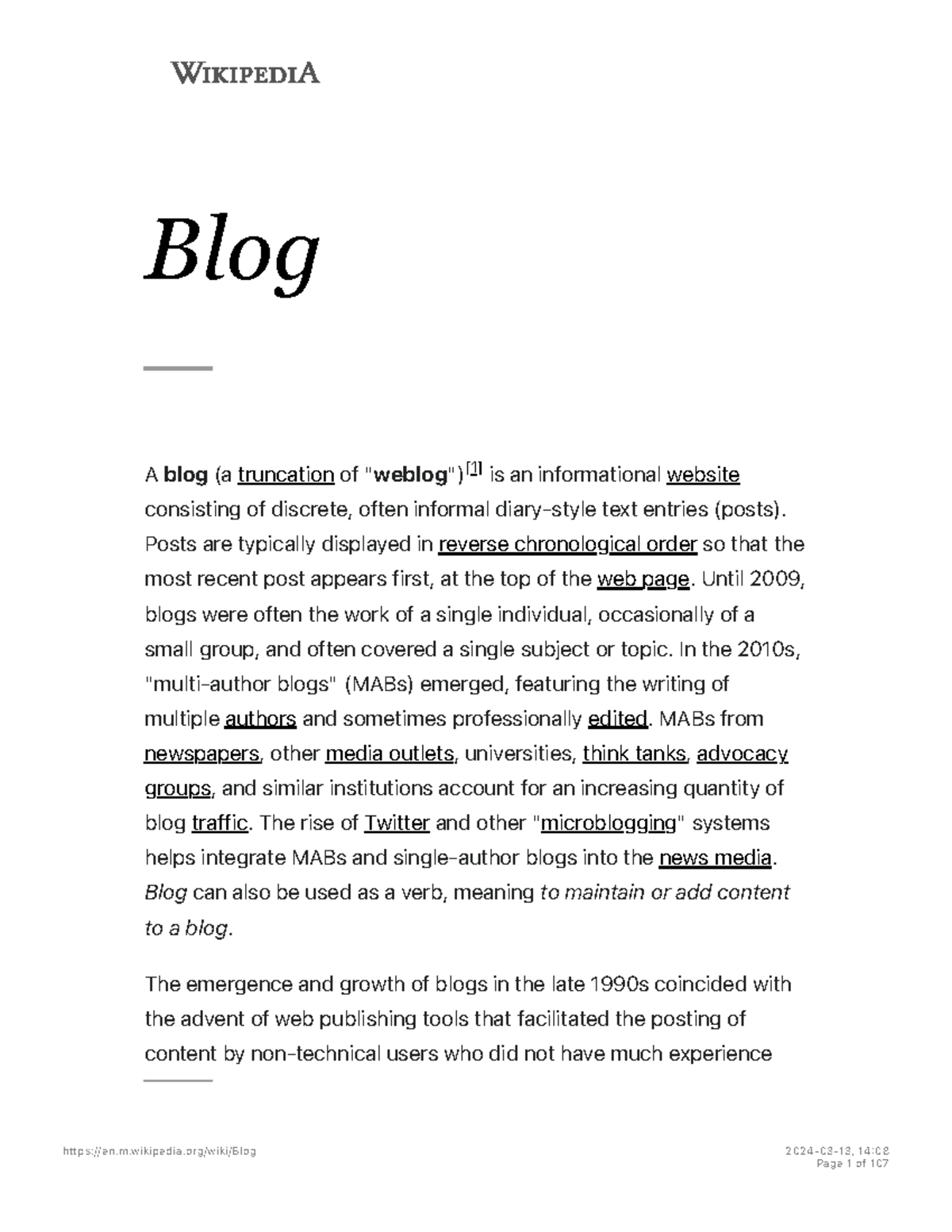 Required Fifteen - Blog A blog (a truncation of "weblog") ####### [1 ...