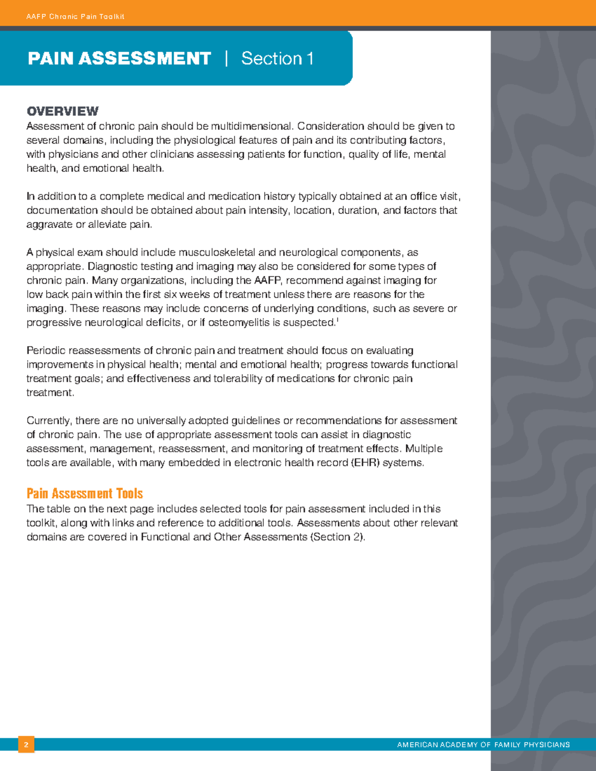 toolkit pain assessment - PAIN ASSESSMENT | Section 1 OVERVIEW ...