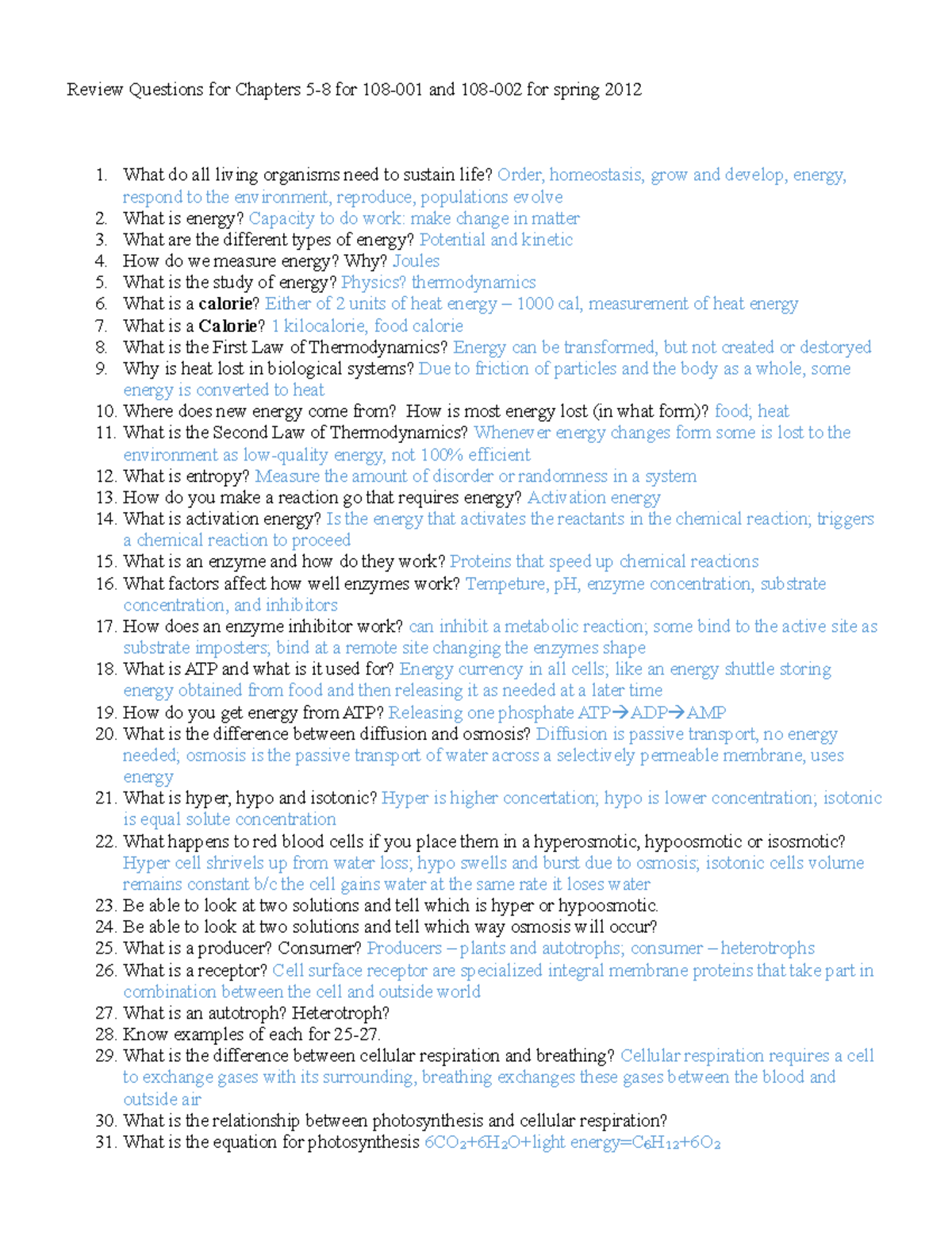 BSC Study Guide Test 2 - Lecture notes Review Chatper 5-8 and 11 ...