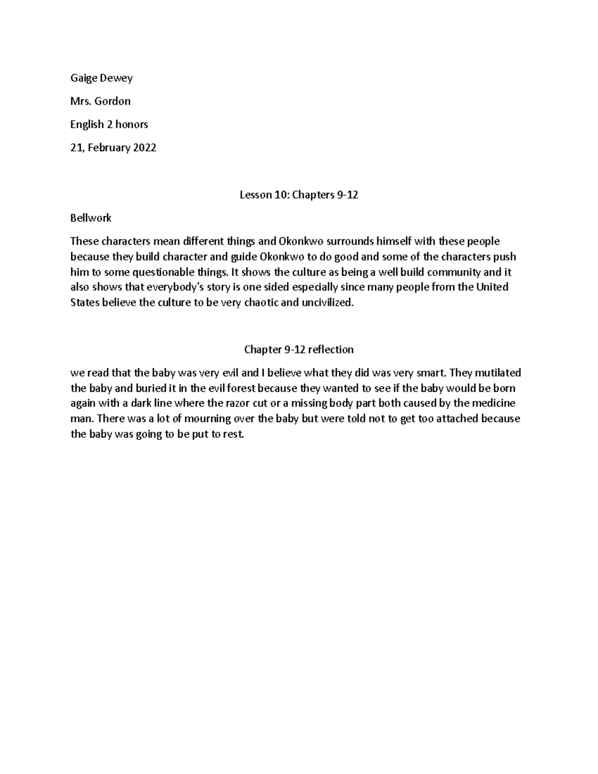 9-12 chapters - edjfjdjfjk - Gaige Dewey Mrs. Gordon English 2 honors ...