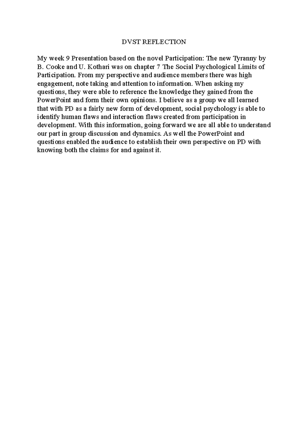 DVST Reflection - Tutorial work - DVST REFLECTION My week 9 ...