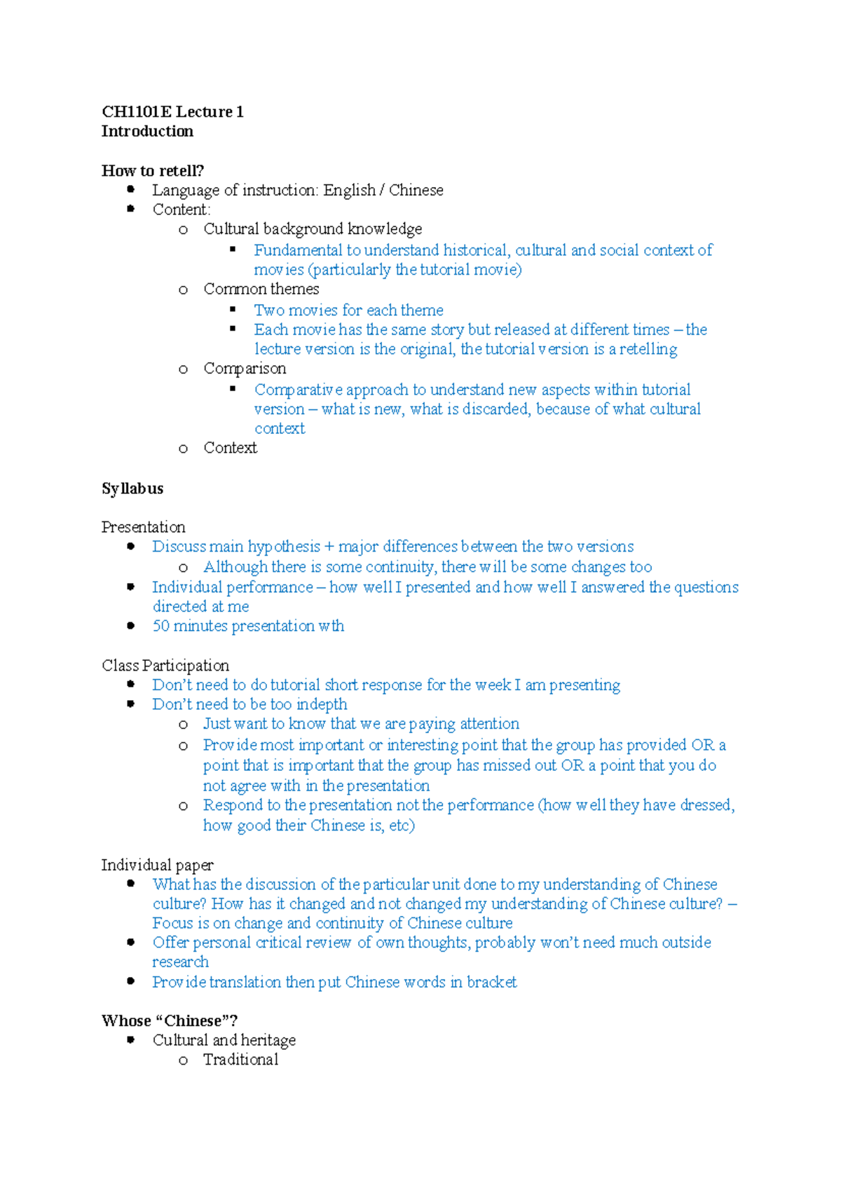 Lecture 1 - Notes and Lecturer Content - CH1101E - NUS - Studocu