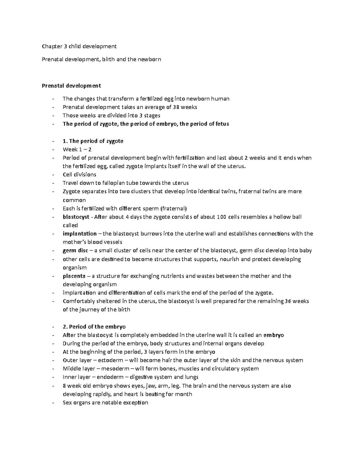 Chapter 3 child development - Chapter 3 child development Prenatal ...