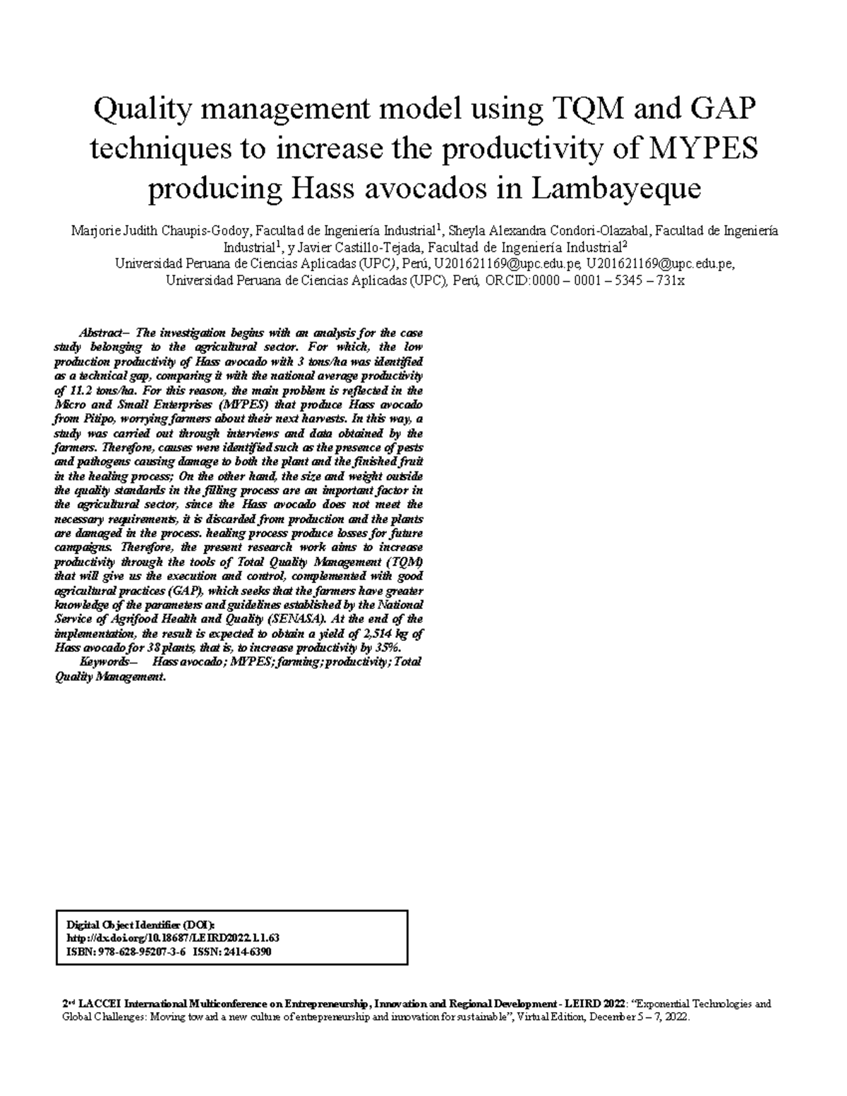 FP63 - lectura - Quality management model using TQM and GAP techniques ...