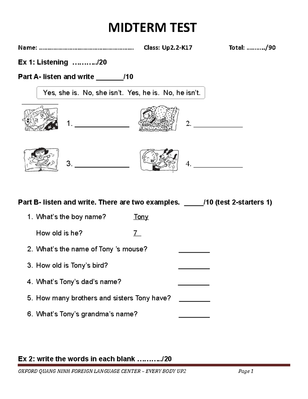 MID TEST (unit 1-2) - these are tests for Everybody Up 2, which are ...