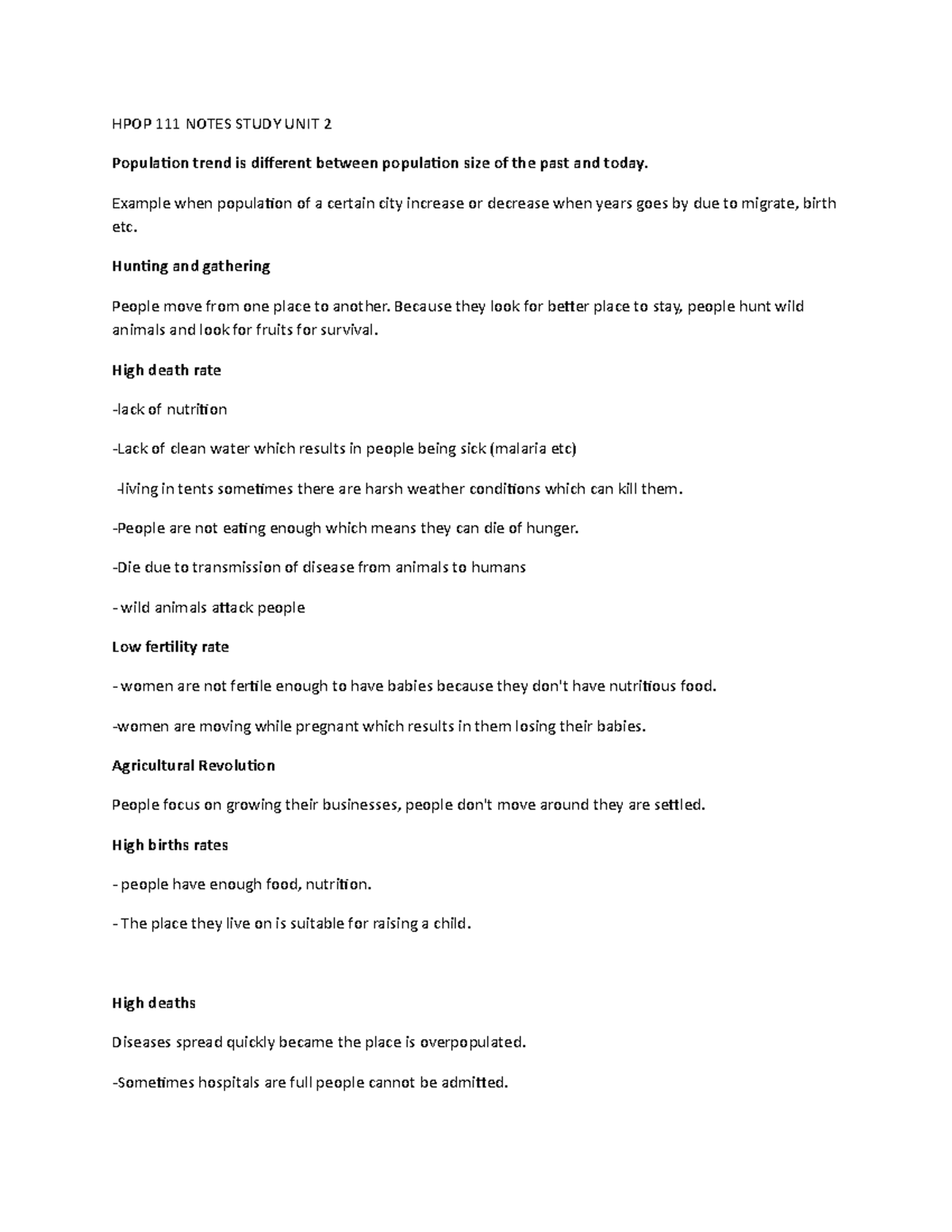 HPOP 111 Notes for populations studies. - HPOP 111 NOTES STUDY UNIT 2 ...