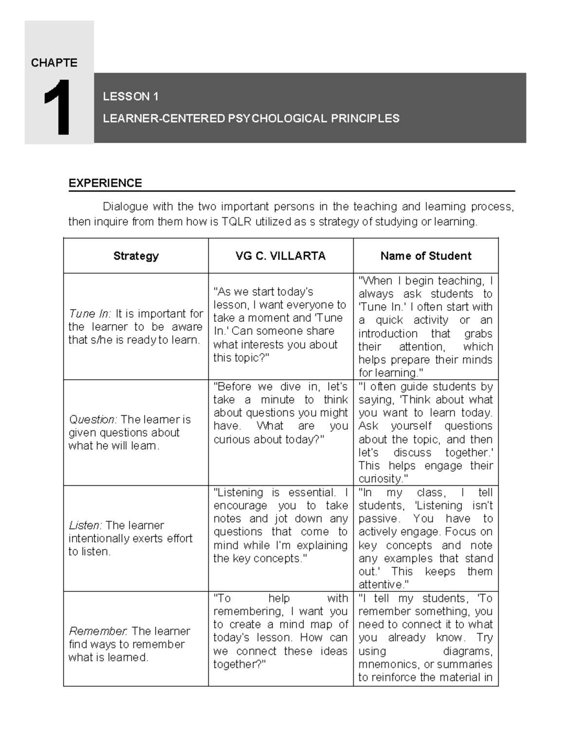 FS1- Portfolio- Lumacad S - LESSON 1 LEARNER-CENTERED PSYCHOLOGICAL ...