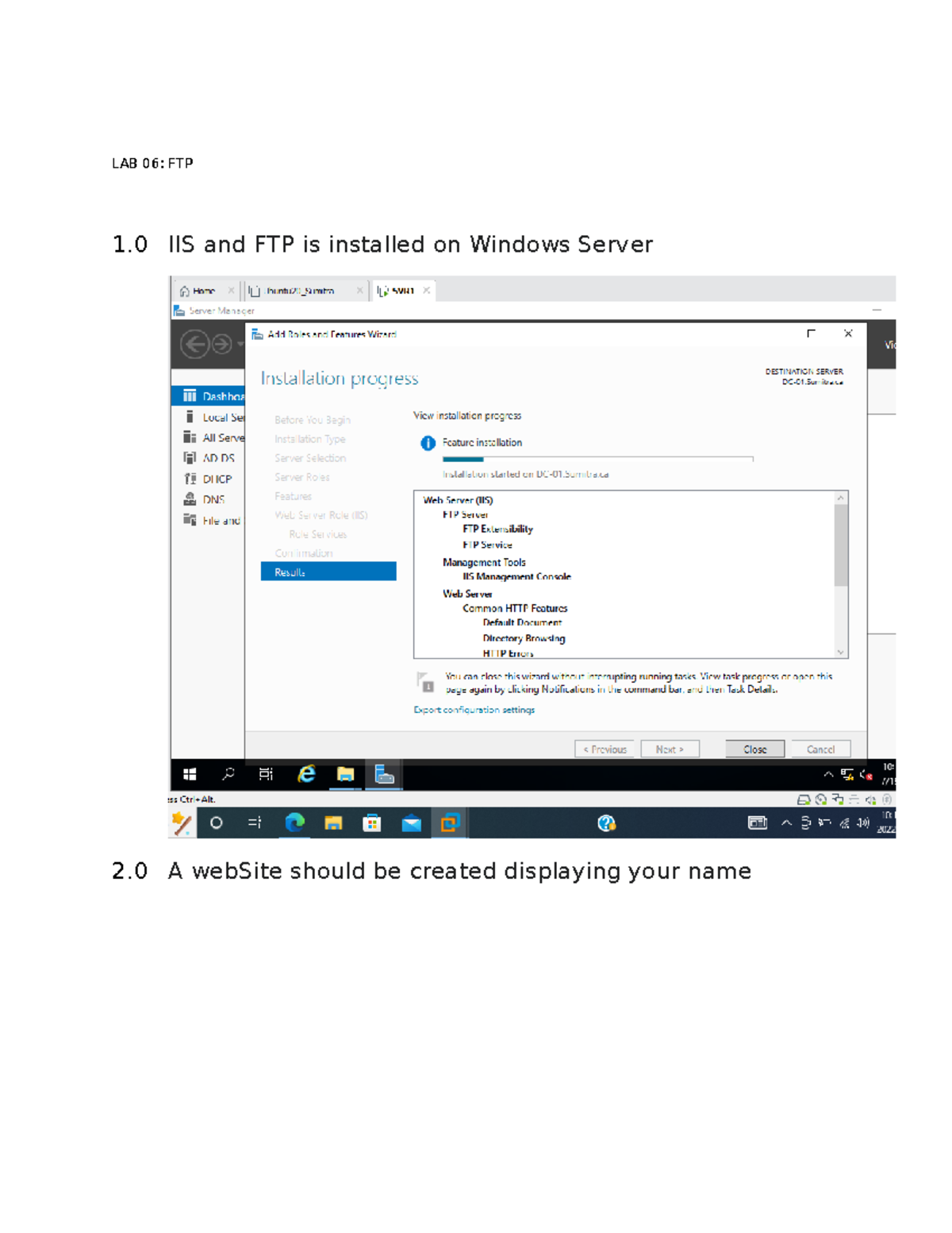 Lab6 FTP - FTP and IIS Installation process - CNET222 - LAB 06: FTP1 ...