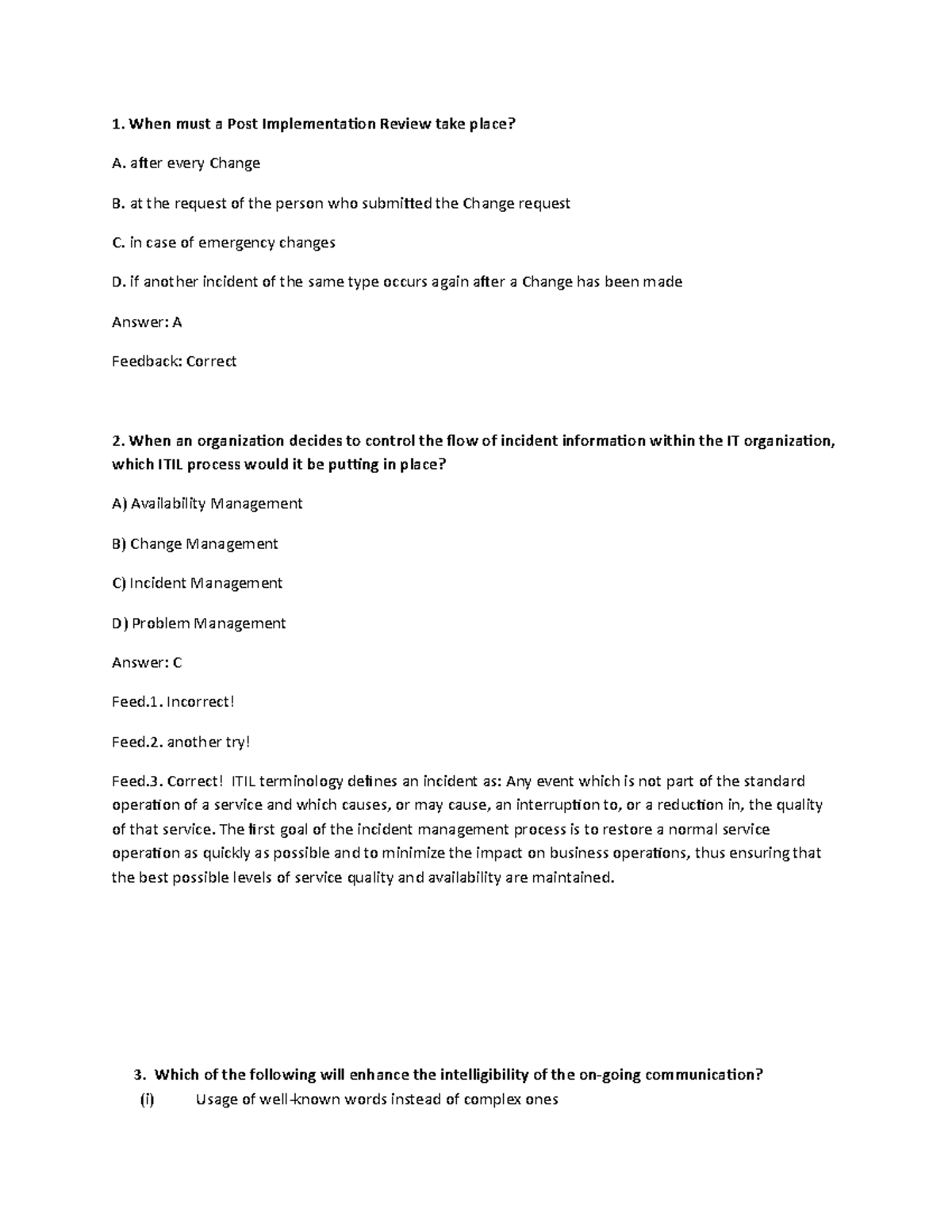 Multiple Choice Questions - When must a Post Implementation Review take ...