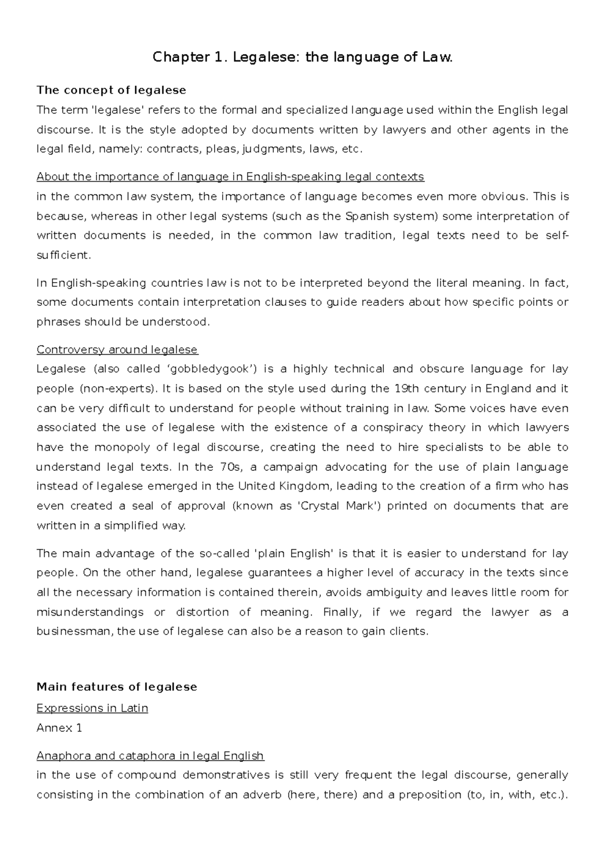 Inglés para juristas apuntes - Chapter 1. Legalese: the language of Law ...