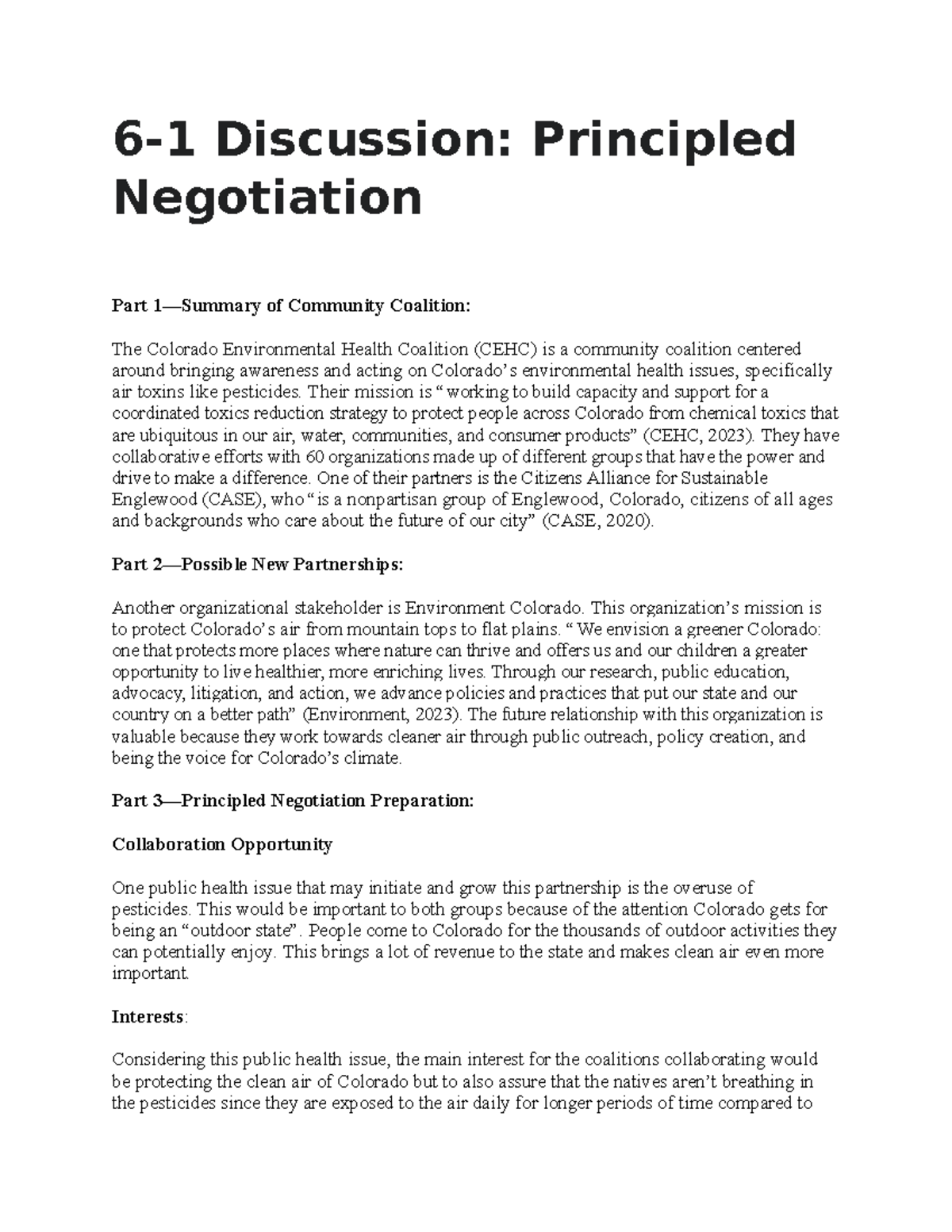 6.1 Discussion Principled Negotiation - 6-1 Discussion: Principled ...