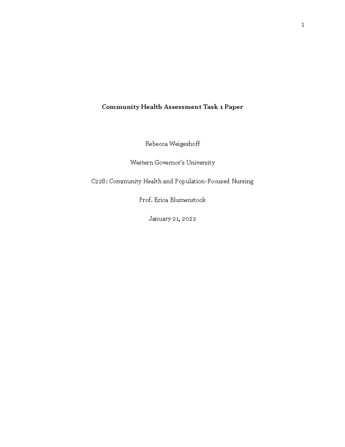 Comm health assess paper 1 Sentinel City - 1 Community Health ...