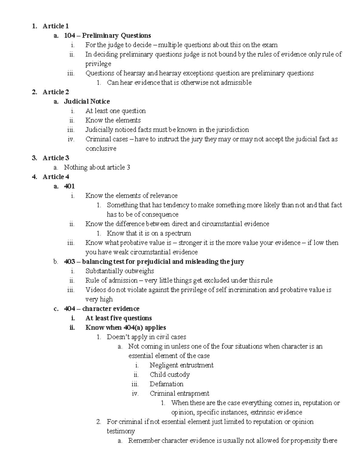 Evidence Review - Article 1 a. 104 – Preliminary Questions i. For the ...