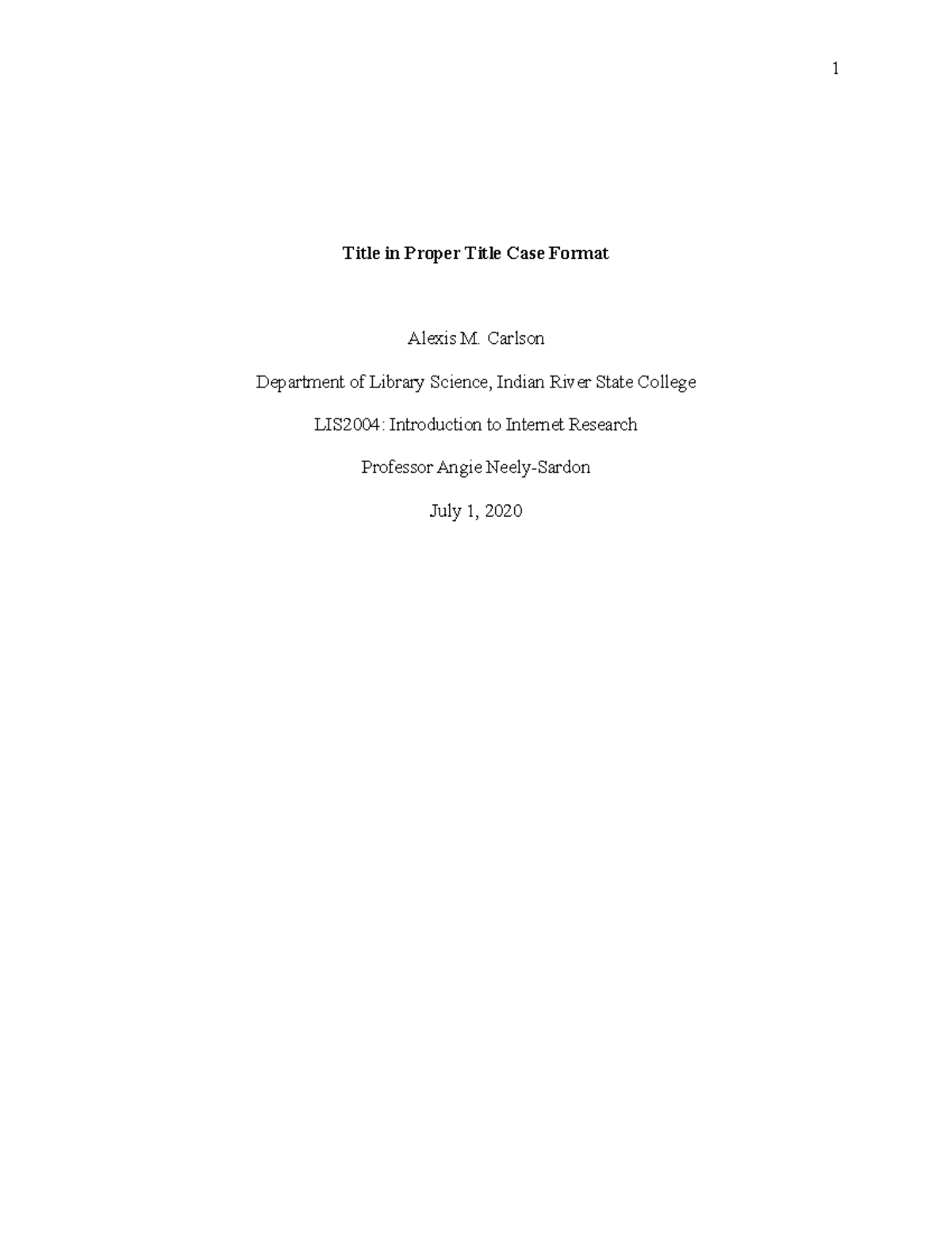 APA Template 7th edition - 1 Title in Proper Title Case Format Alexis M ...