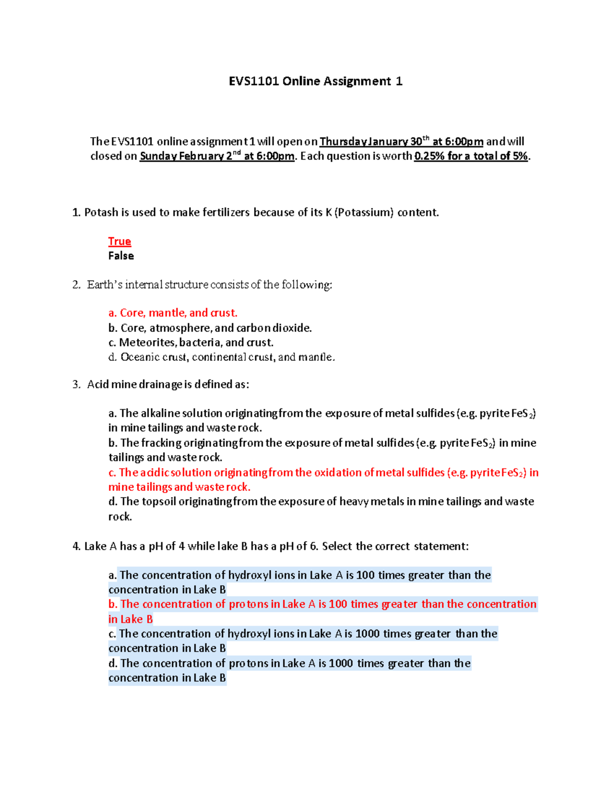 EVS 1101 Online Quiz 1 (with solutions) - Warning: TT: undefined ...