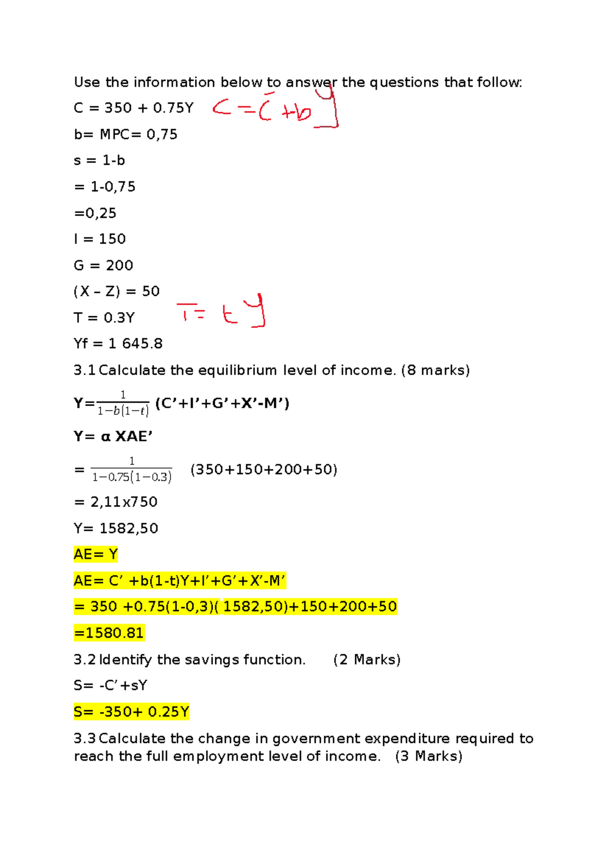 Eco 1b exam pack - past papers - Use the information below to answer ...