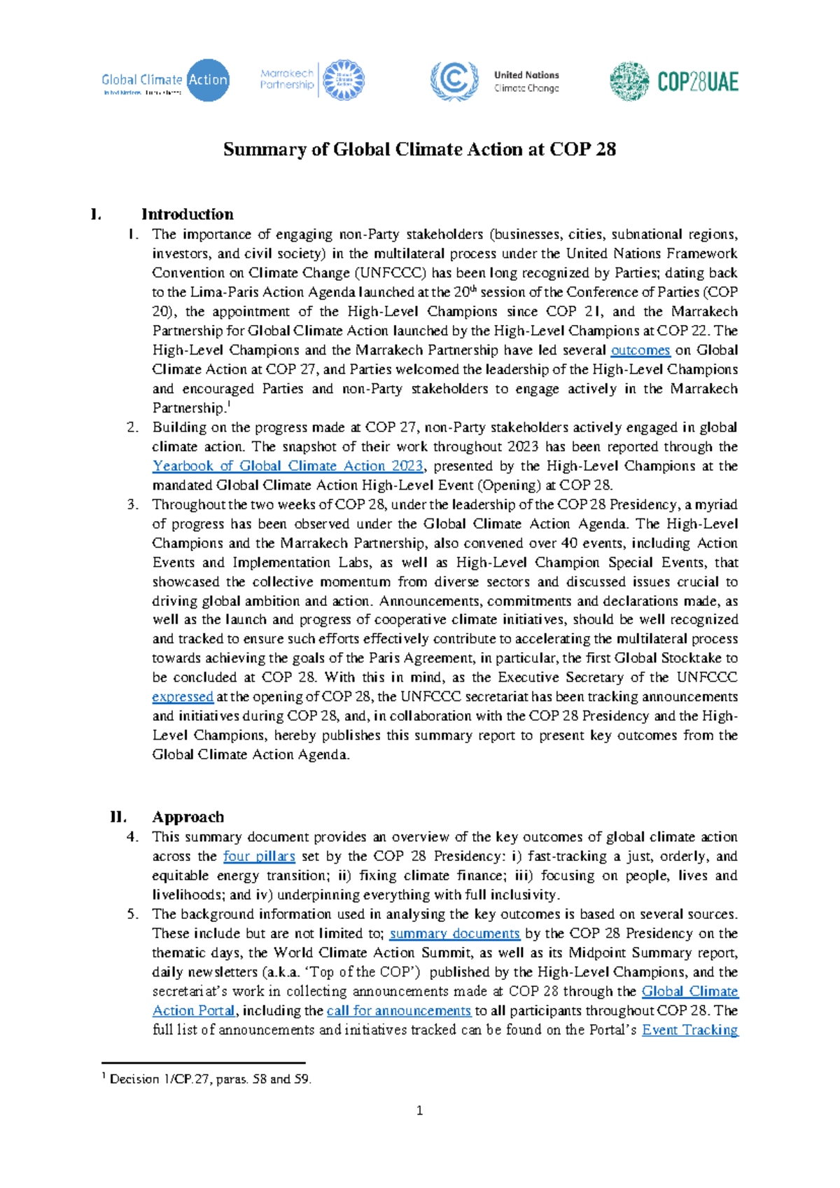 Summary GCA COP28 - Summary of Global Climate Action at COP 28 I ...