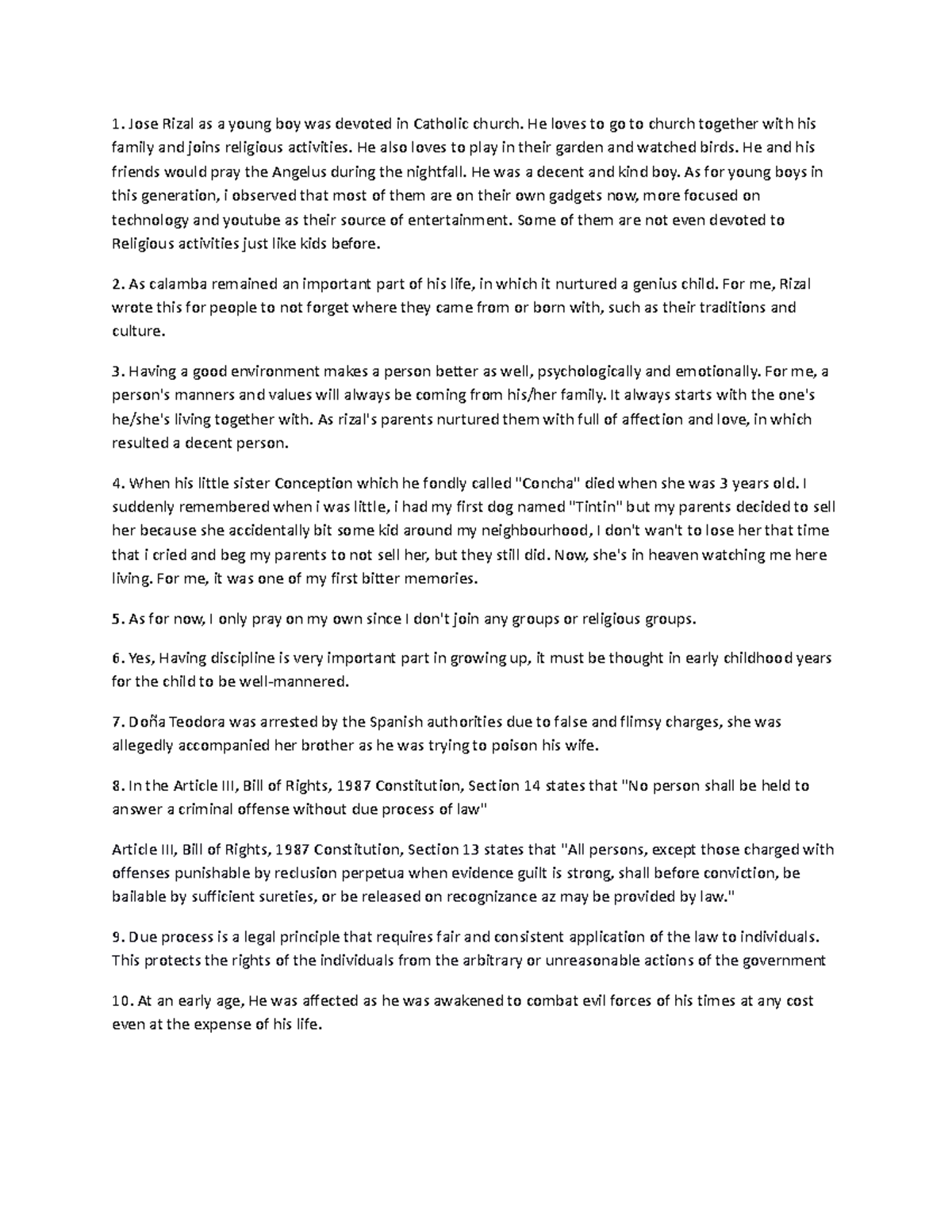 Activity Life and Works of Rizal - Jose Rizal as a young boy was ...