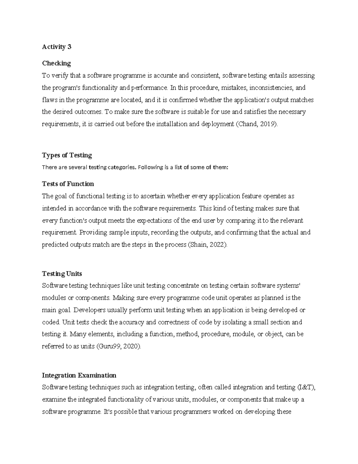 Meeraj Database Assignment 1st Activity 3 Checking To Verify That A Software Programme Is 