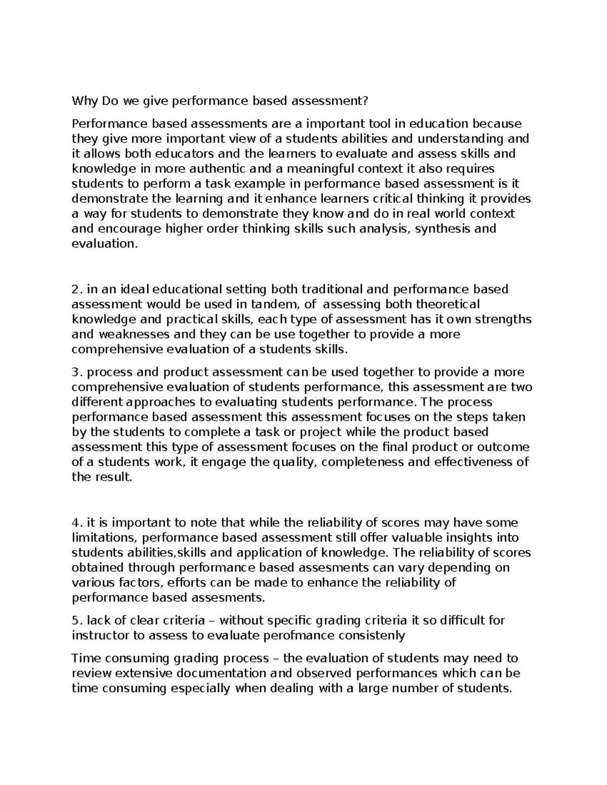 Why Do we give performance based assessment - Why Do we give ...