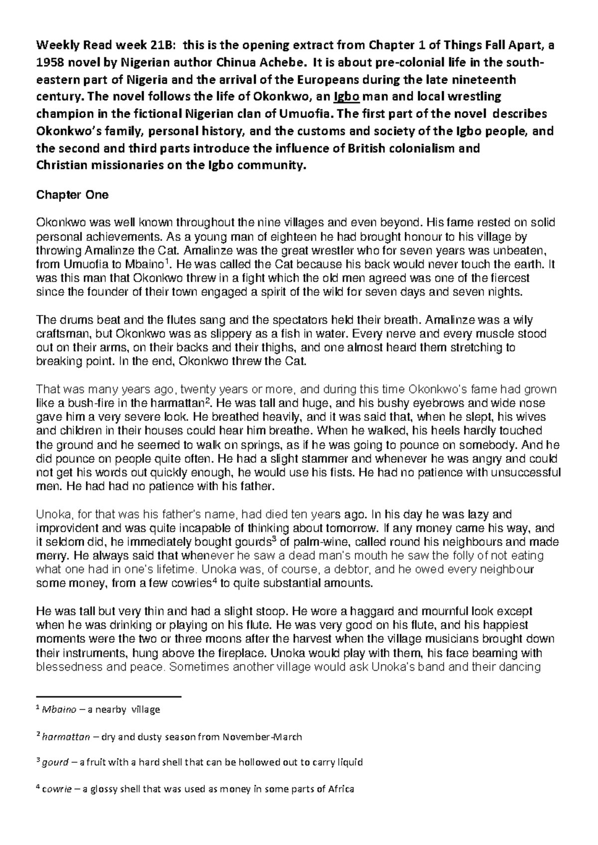 WRW21 Things Fall Apart - Weekly Read week 21B: this is the opening ...