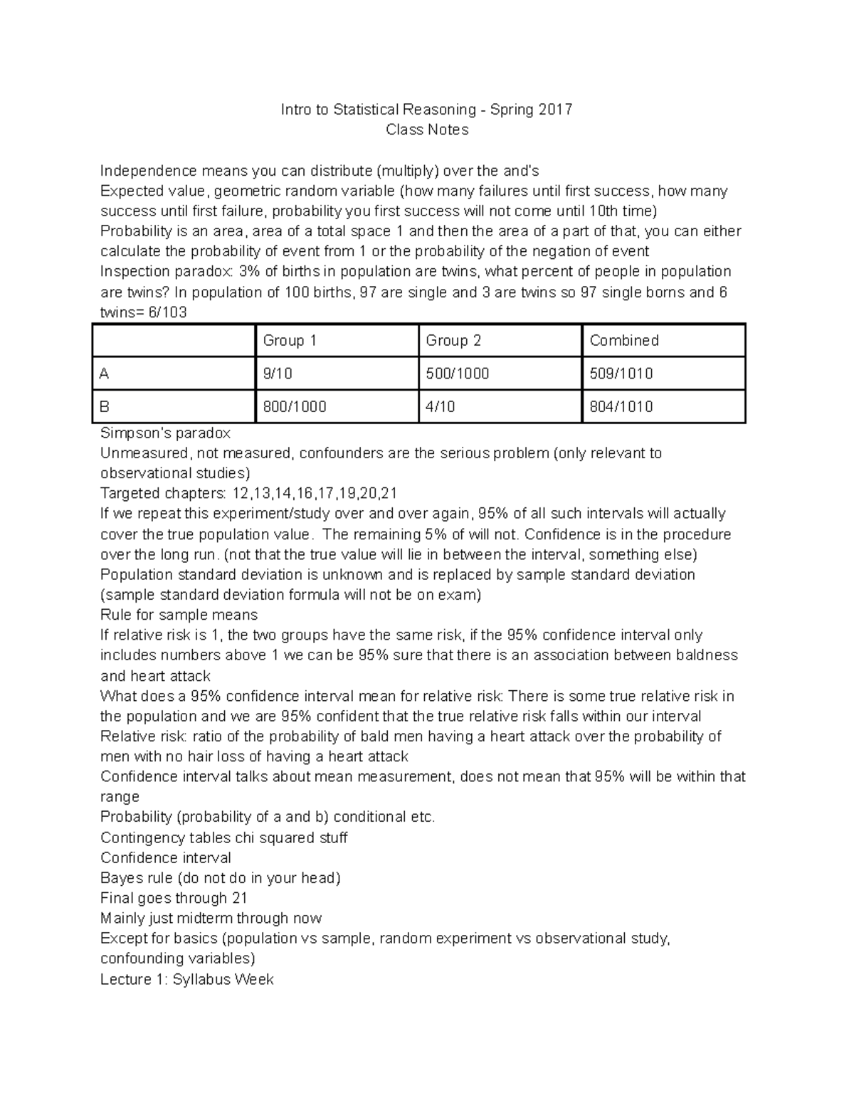 Intro to Stats Notes - Intro to Statistical Reasoning - Spring 2017 ...