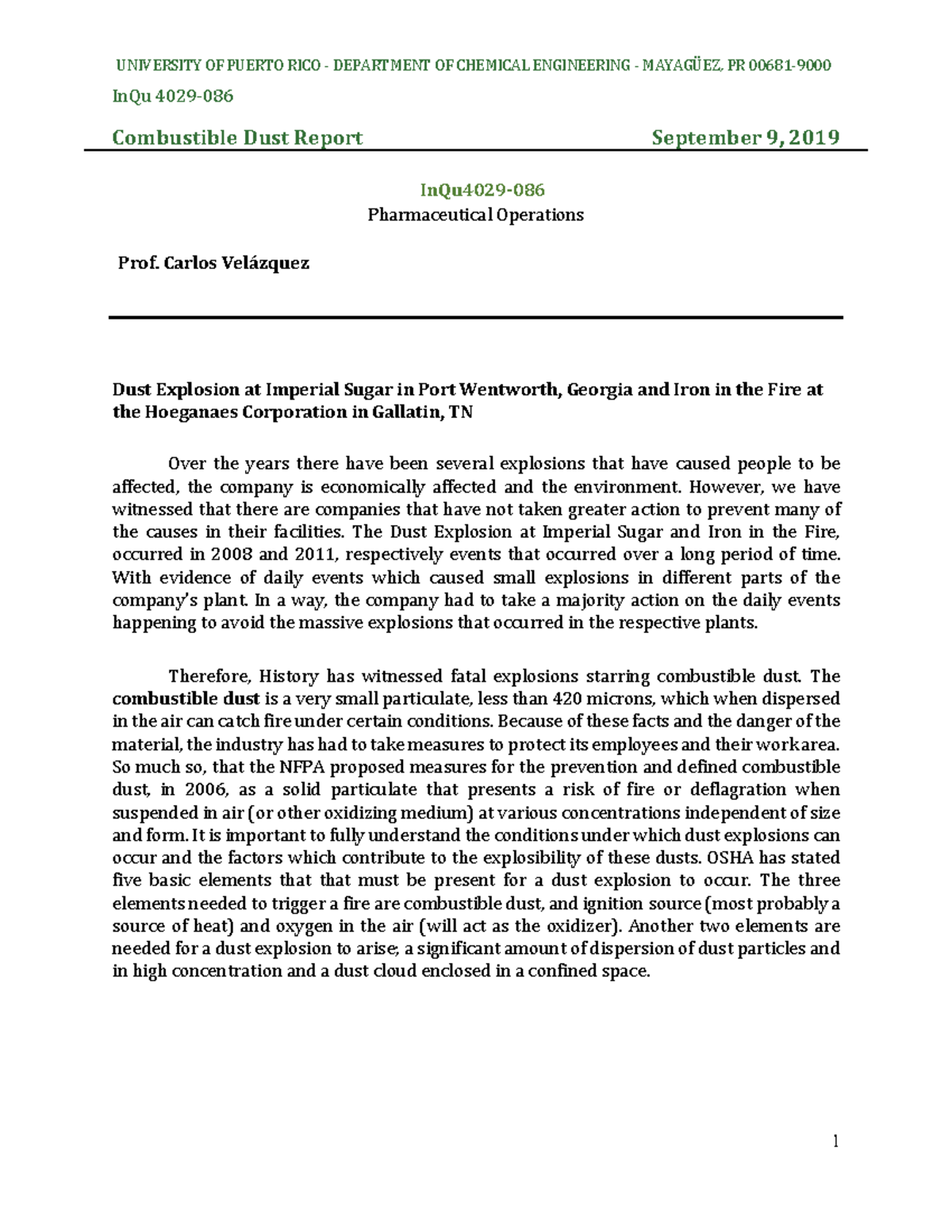 Report In Qu4029- Combustible Dust - InQu 40 29 - Combustible Dust ...