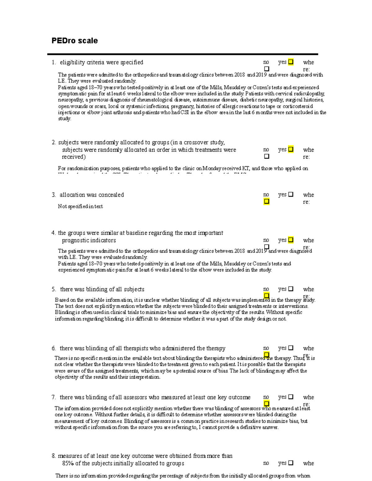 PEDro scale - eligibility criteria were specified no yes whe re: 2 ...