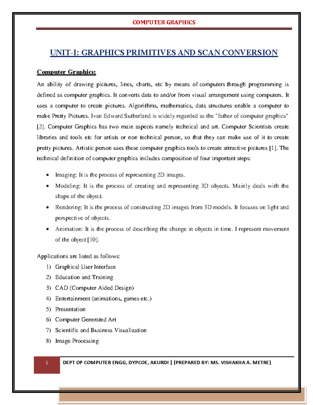 Computer Graphics Unit-i-notes useful for students Of SE - UNIT-I ...