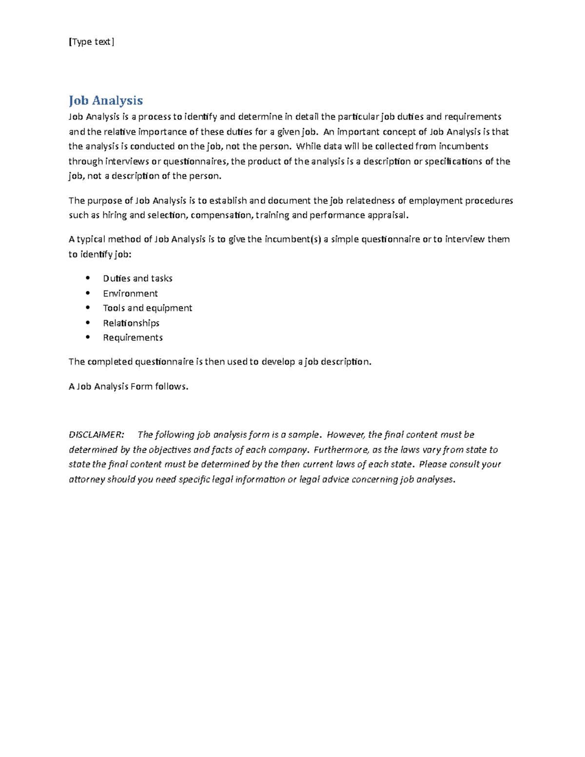 Job Analysis Form - Blank - Job Analysis Job Analysis is a process to ...