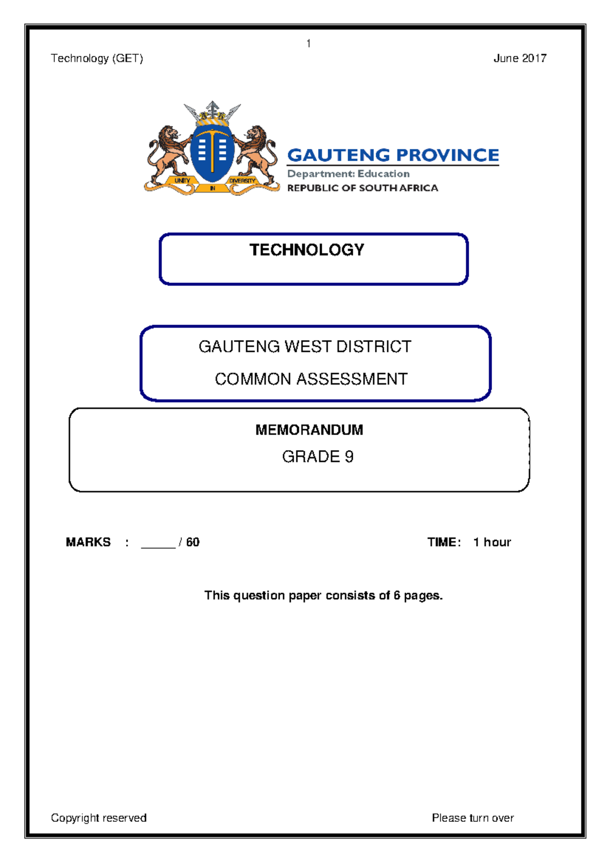 Technology+June+2017- Grade 9 MEMO - Technology (GET) June 2017 GAUTENG ...
