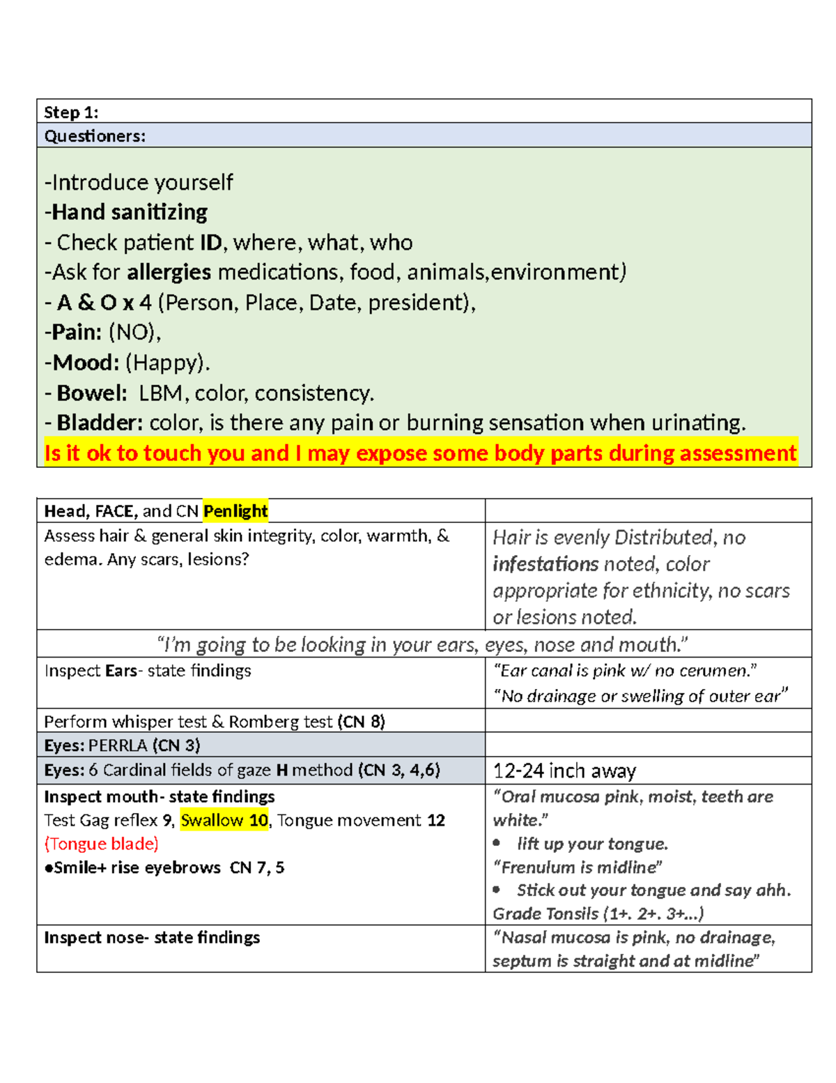 PA Fixed templet - Step 1: Questioners: -Introduce yourself Hand ...