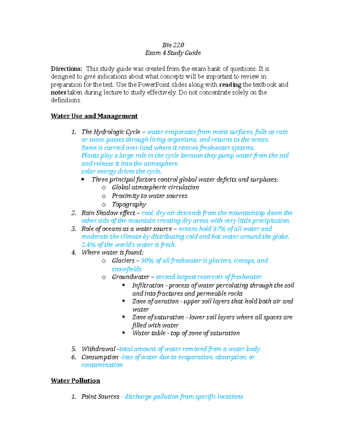 Bio 220 Exam 4 Study Guide - Bio 220 Exam 4 Study Guide Directions ...