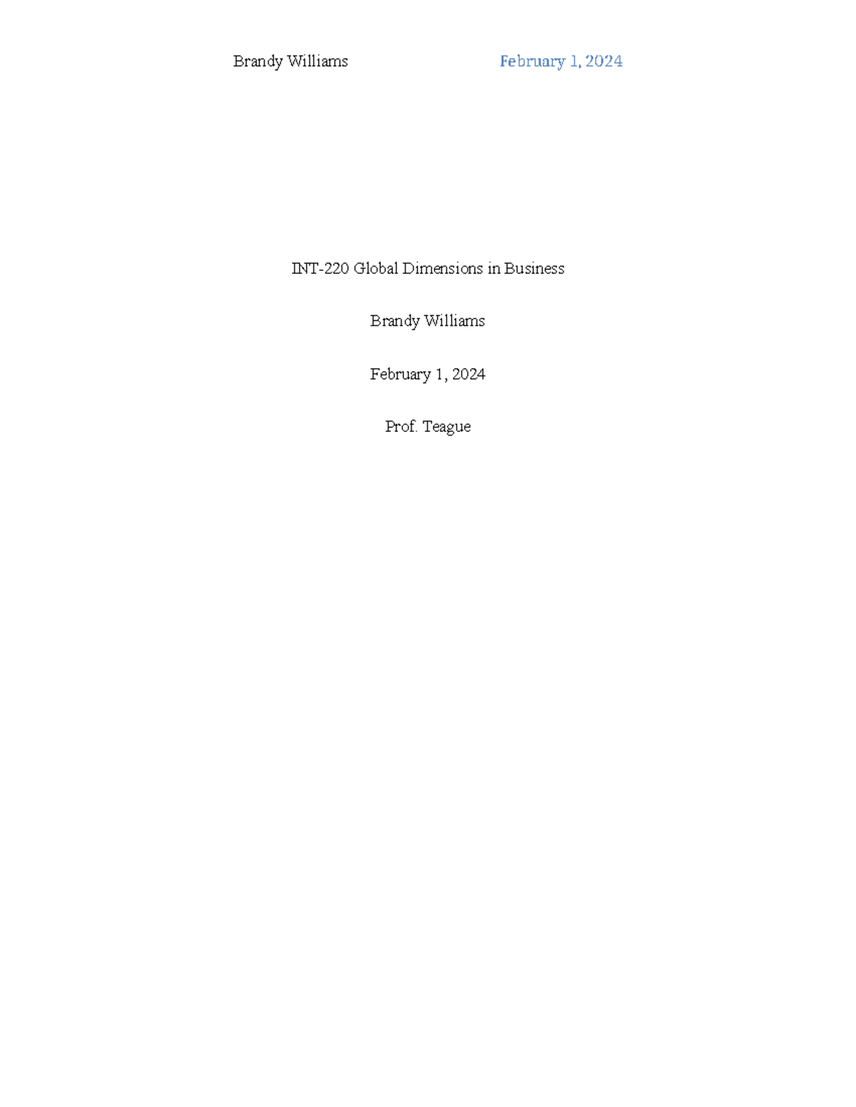 1-2 Assignment - Brandy Williams - INT-220 Global Dimensions in Business Brandy Williams ...