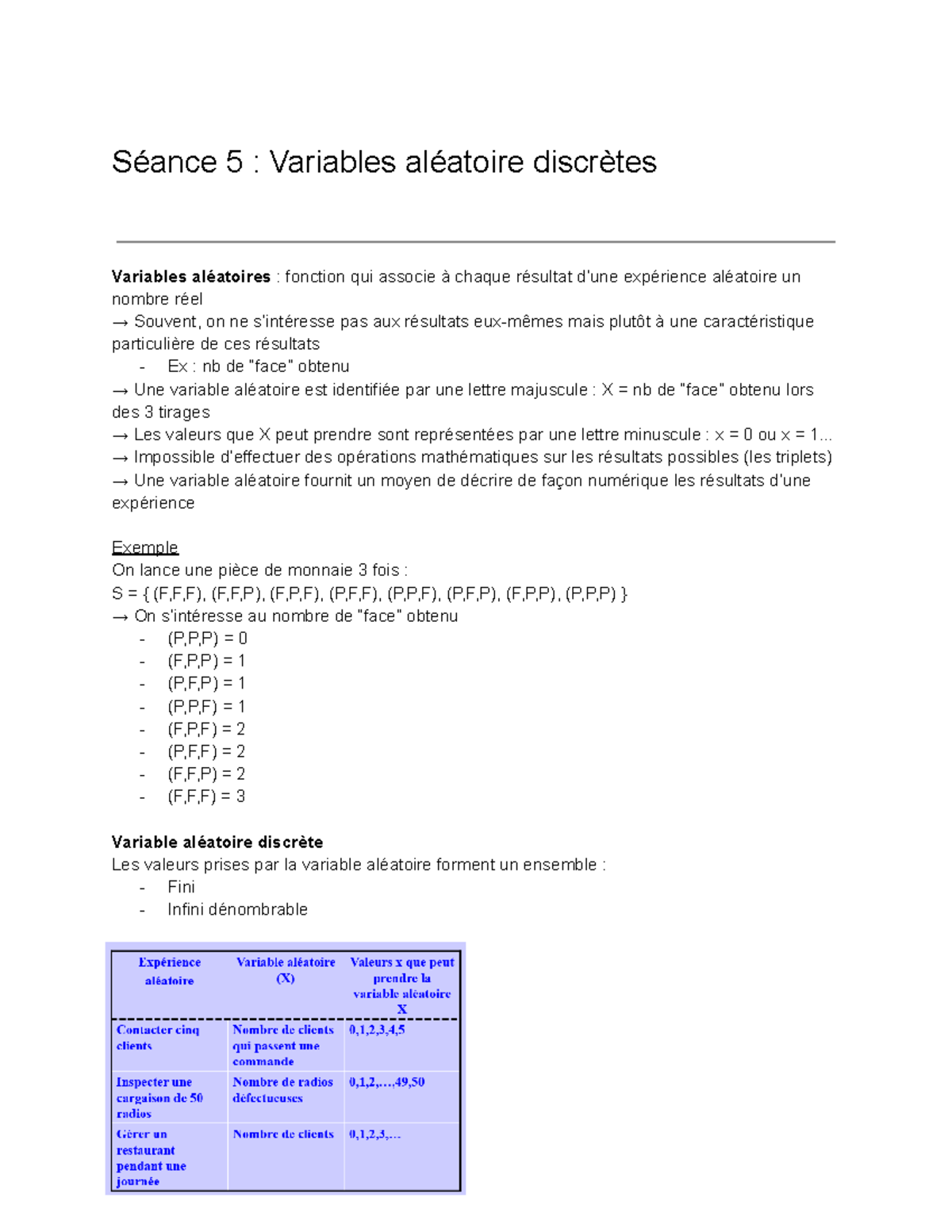 Séance 5 Variables aléatoire discrètes - Séance 5 : Variables aléatoire ...