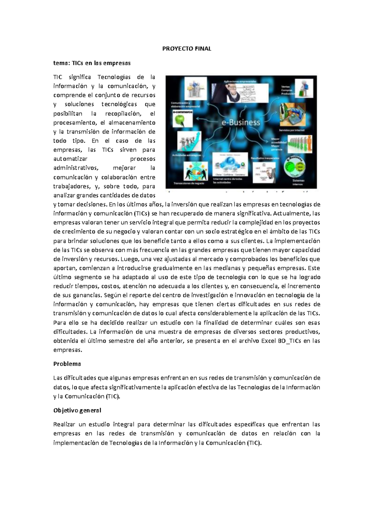 Proyecto Final Mrswri - PROYECTO FINAL tema: TICs en las empresas TIC significa Tecnologías de ...
