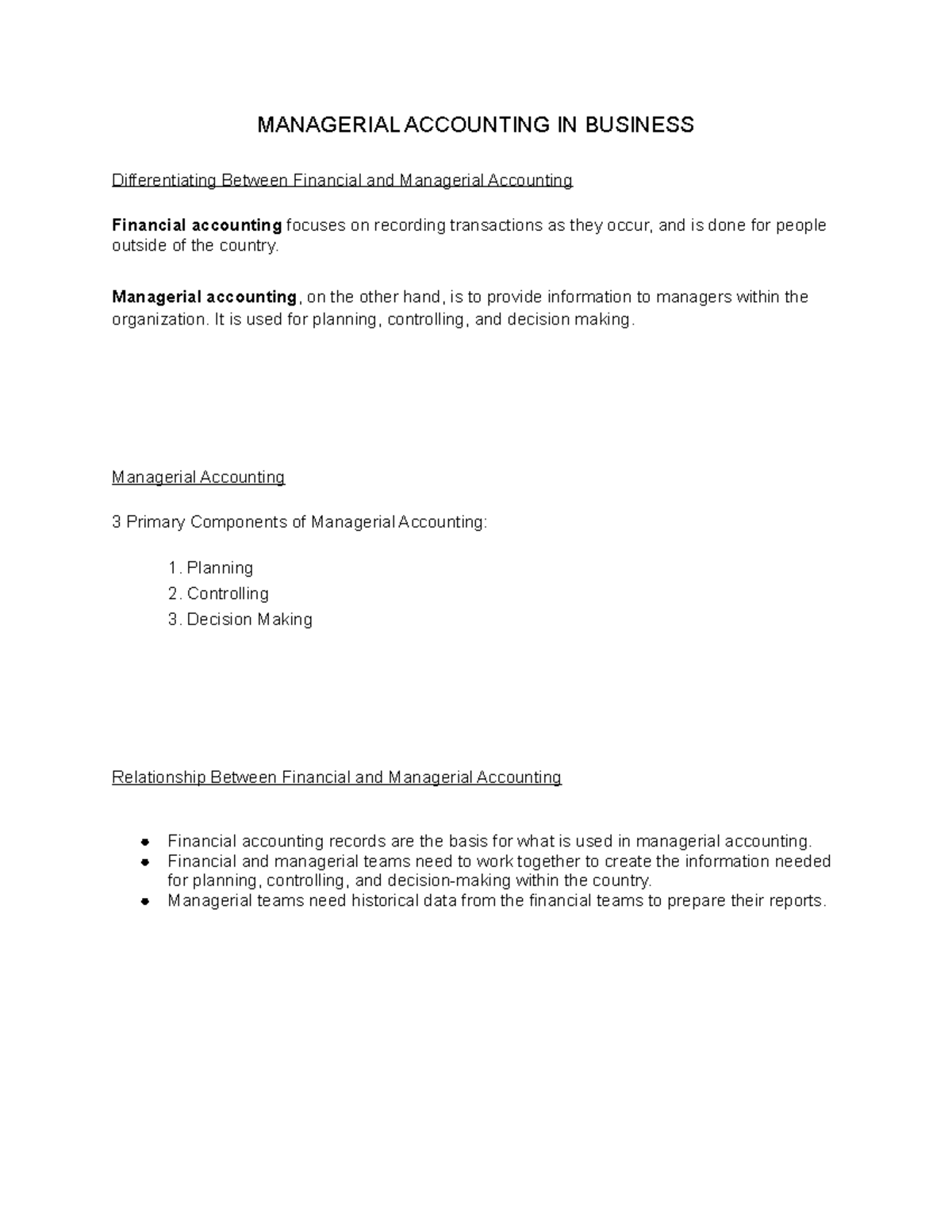 Accounting for Managers Notes 9 - MANAGERIAL ACCOUNTING IN BUSINESS ...