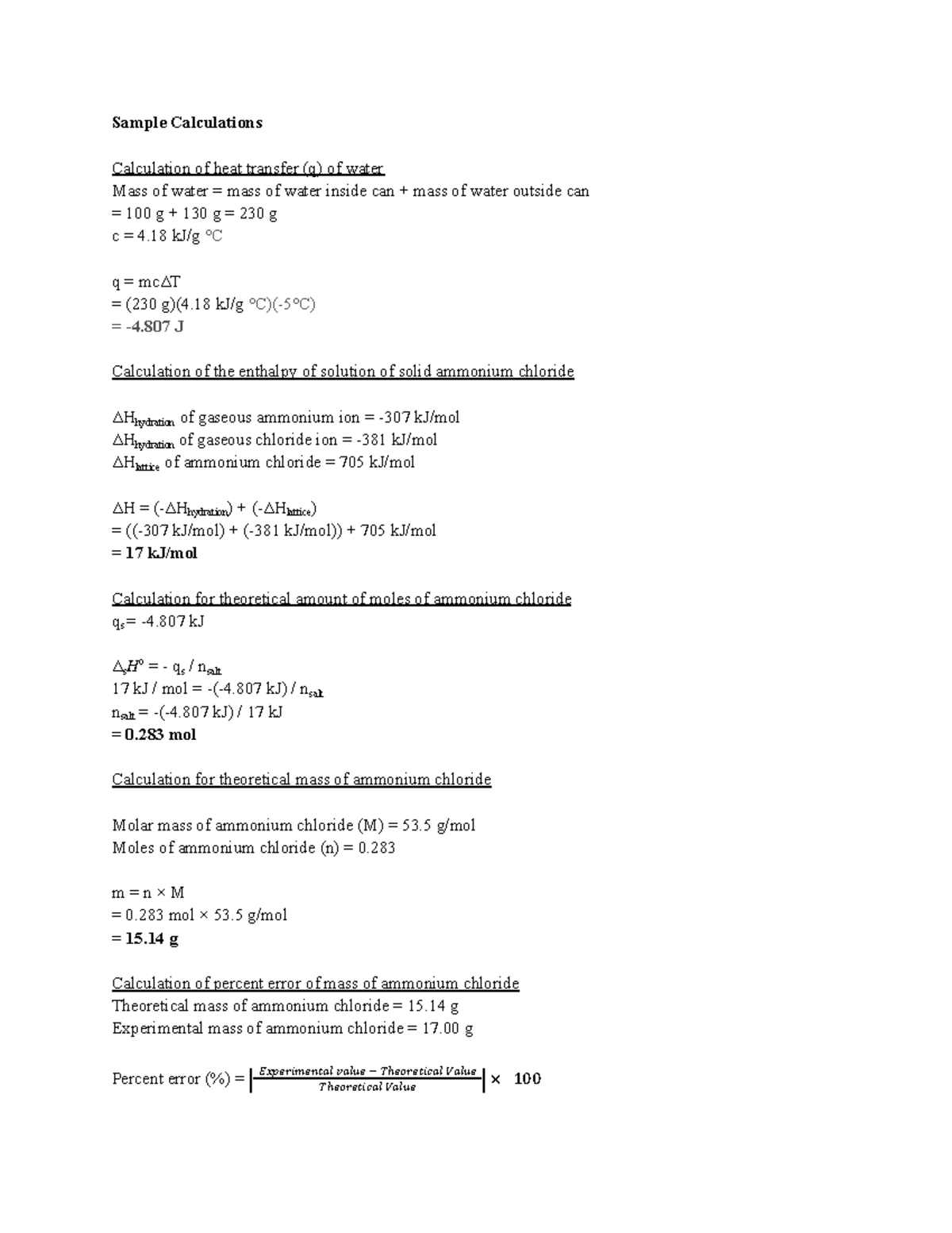 Sample Calculations - Sample Calculations Calculation of heat transfer ...