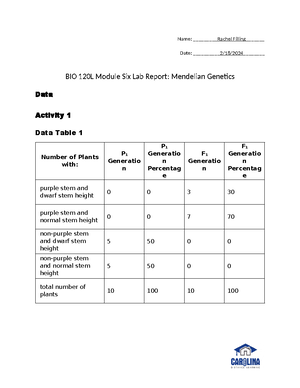 BIO 120L Module Three Cell Structure and Function Lab Report Rachel Filling - Name: Rachel L ...