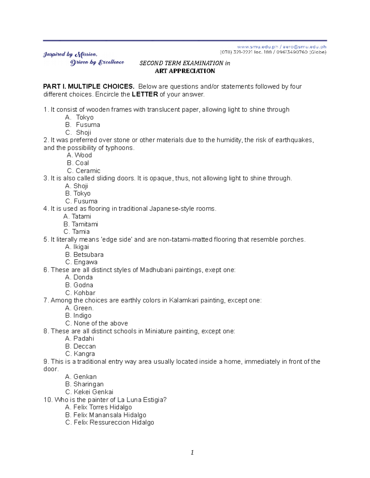 Gartsfinals - FINALS - SECOND TERM EXAMINATION in ART APPRECIATION PART ...
