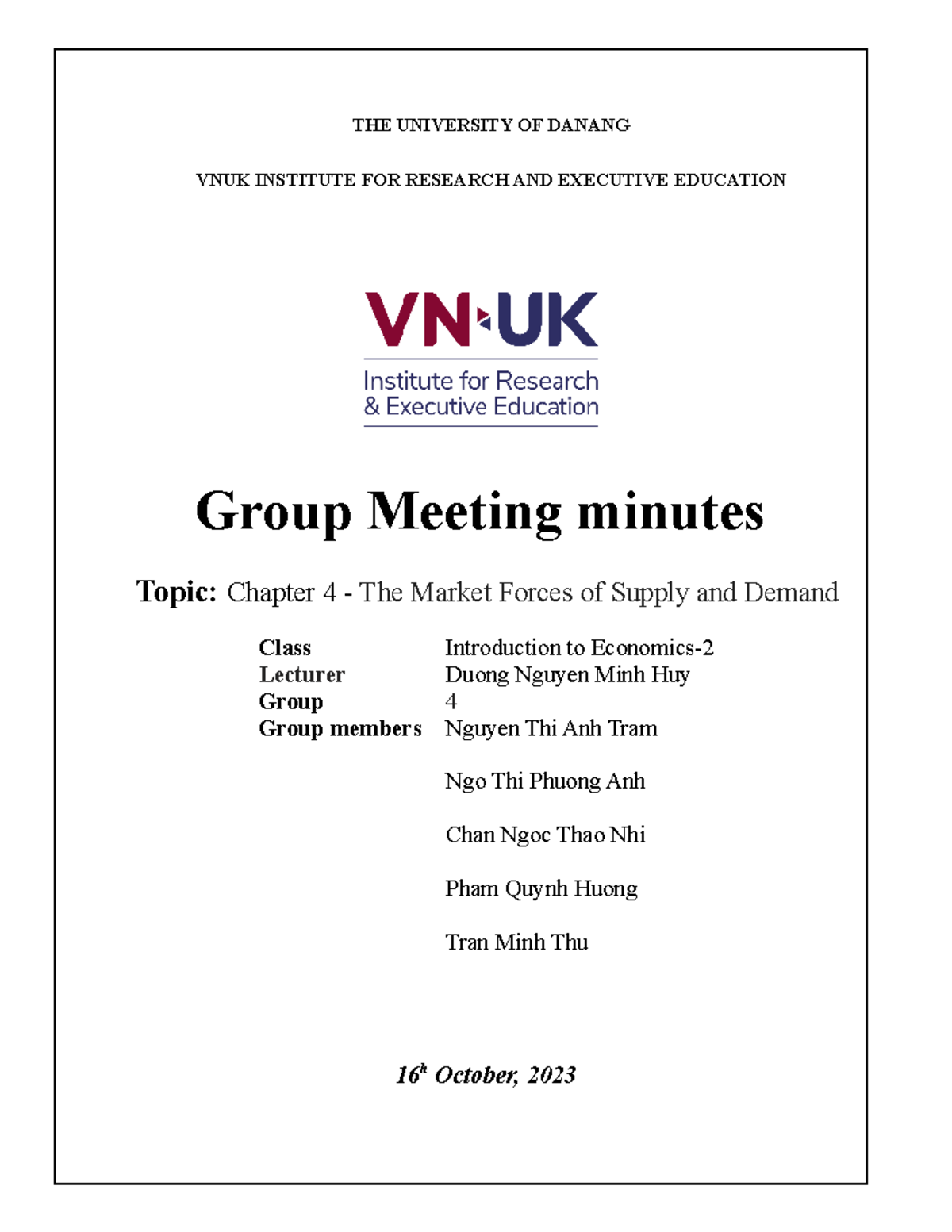 Group 4 Group meeting - no the kim - THE UNIVERSITY OF DANANG VNUK ...