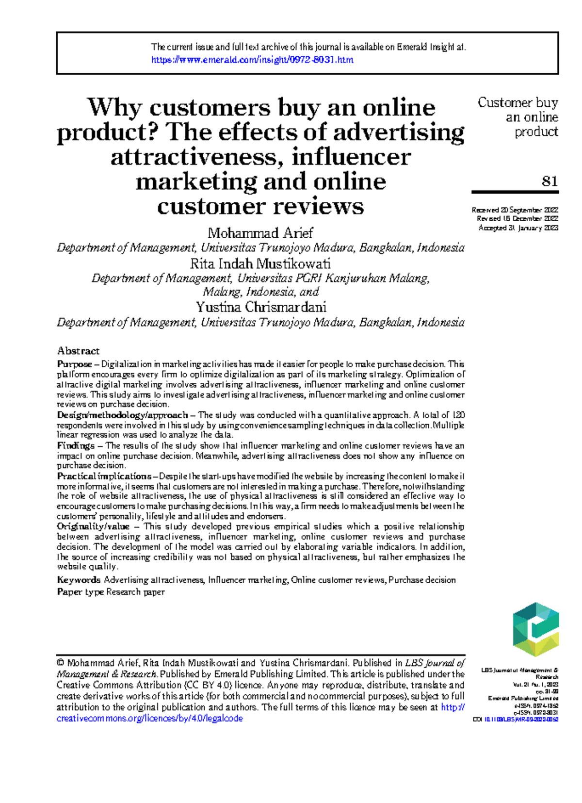 Why customers buy an online product The effects of advertising ...